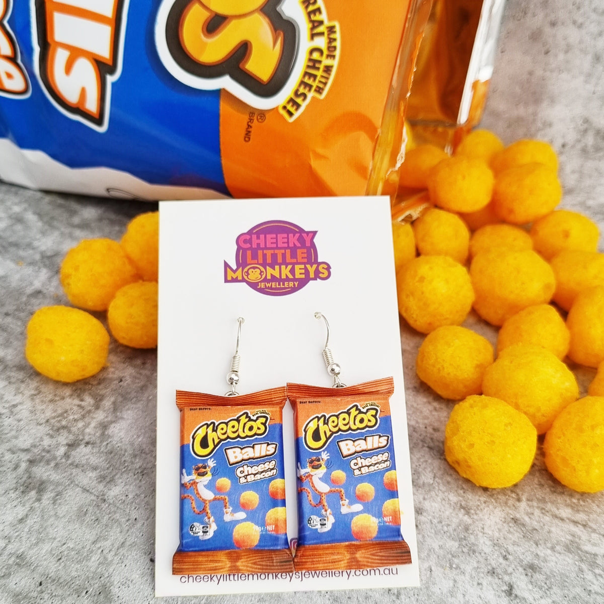 Cheetos earrings – Cheeky Little Monkeys Jewellery